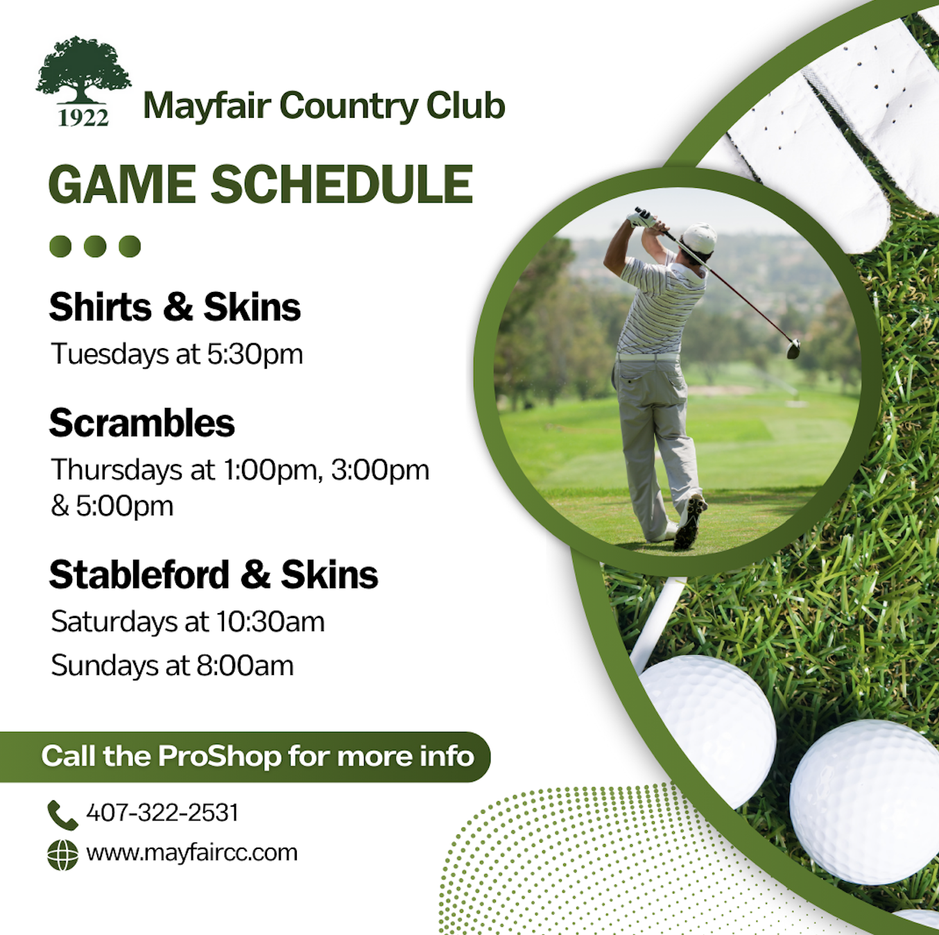 Weekly Game Schedule - Mayfair Country Club