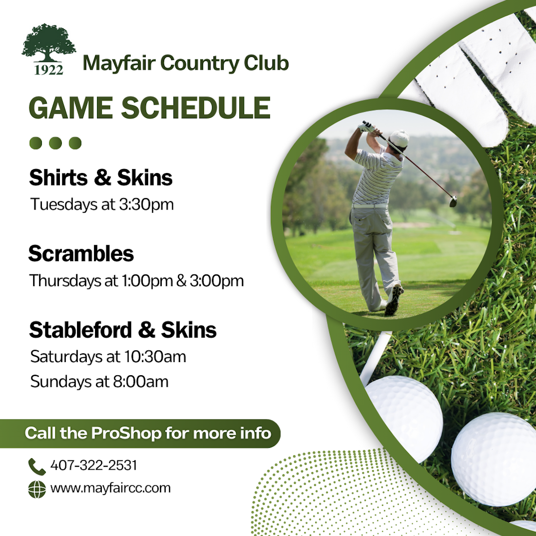 Game Schedule - Mayfair Country Club